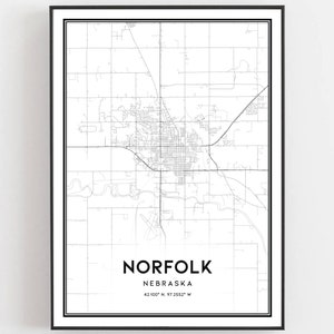 Norfolk Map Print, Norfolk Map Poster Wall Art, Ne City Map, Nebraska ...