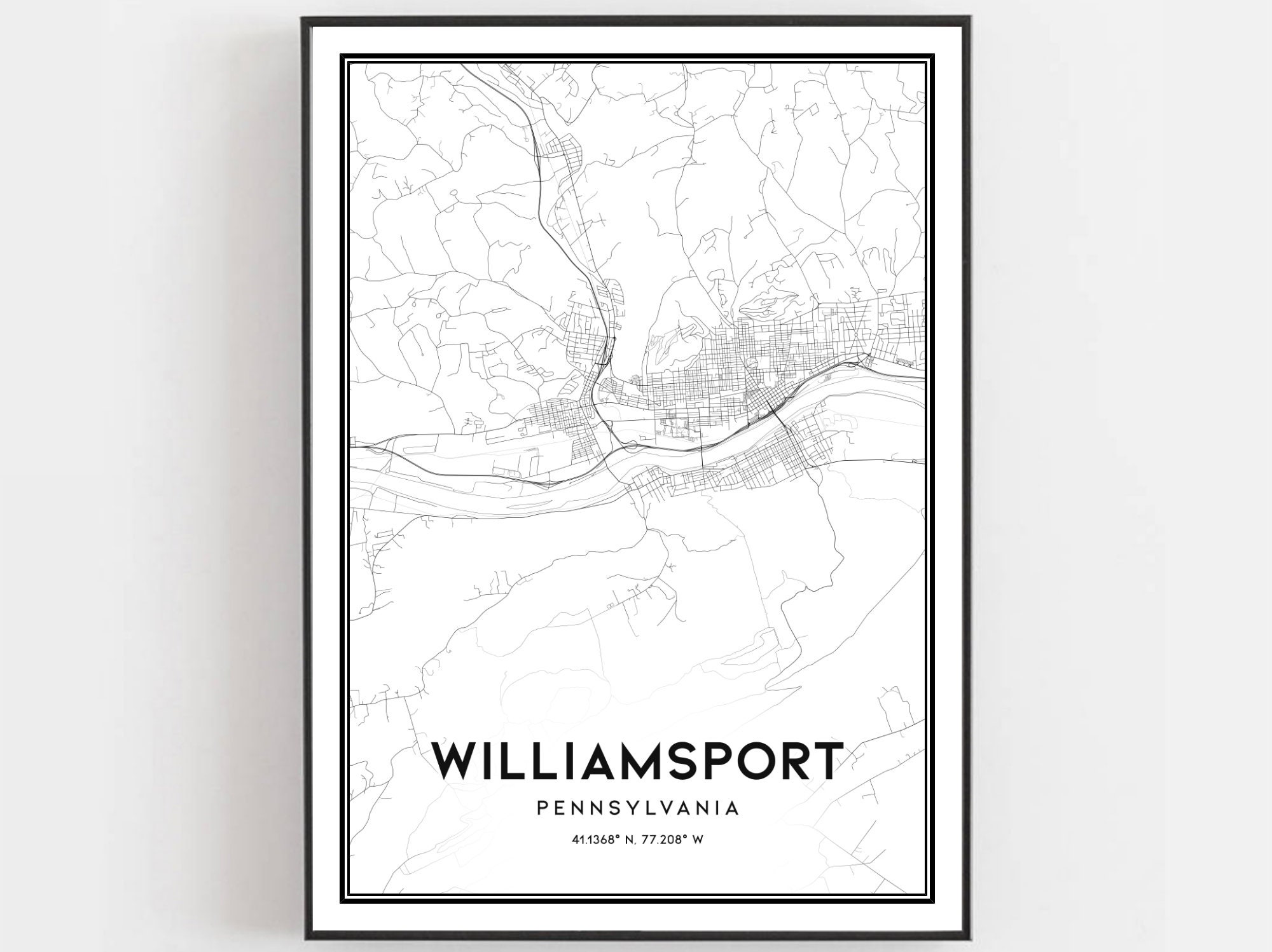 Williamsport Map Print, Williamsport Map Poster Wall Art, Pa City Map ...