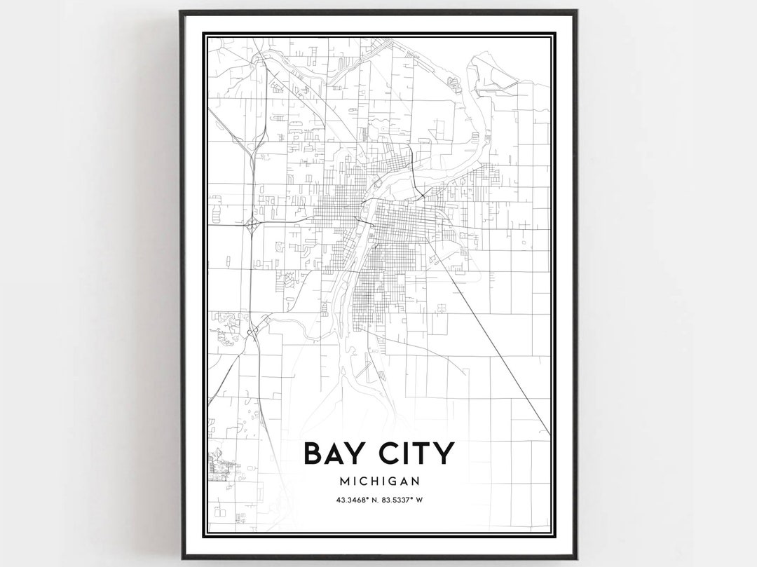 Bay City Map Print, Bay City Map Poster Wall Art, Mi City Map, Michigan ...