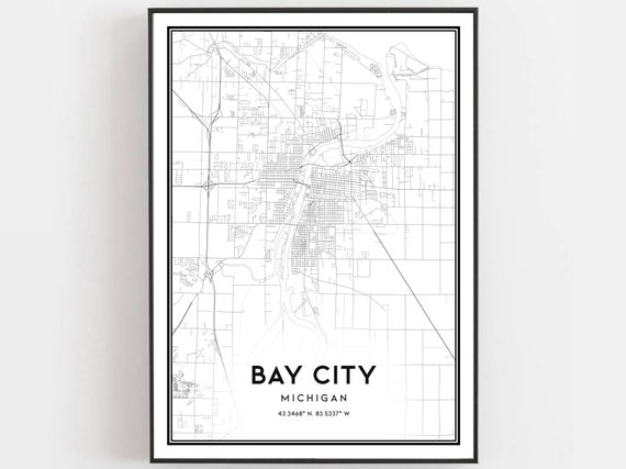 Bay City Map Print Bay City Map Poster Wall Art Mi City | Etsy