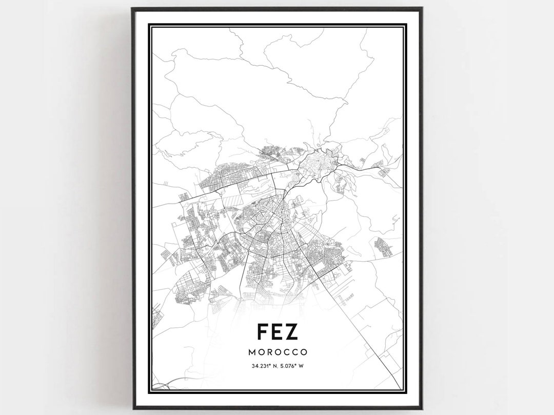 Fez Map Print, Fez Map Poster Wall Art, Fez City Map, Fez Print Street ...