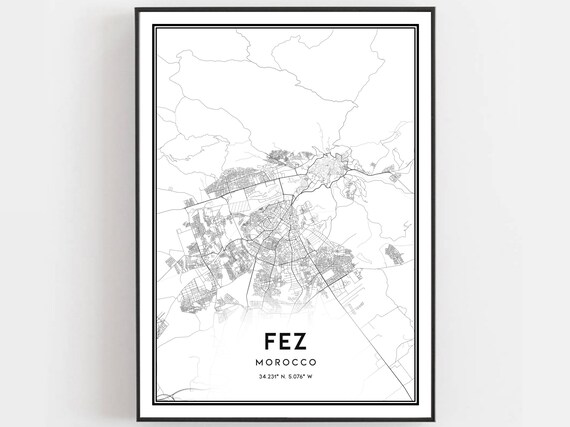 Fez Map Print Fez Map Poster Wall Art Fez City Map Fez | Etsy