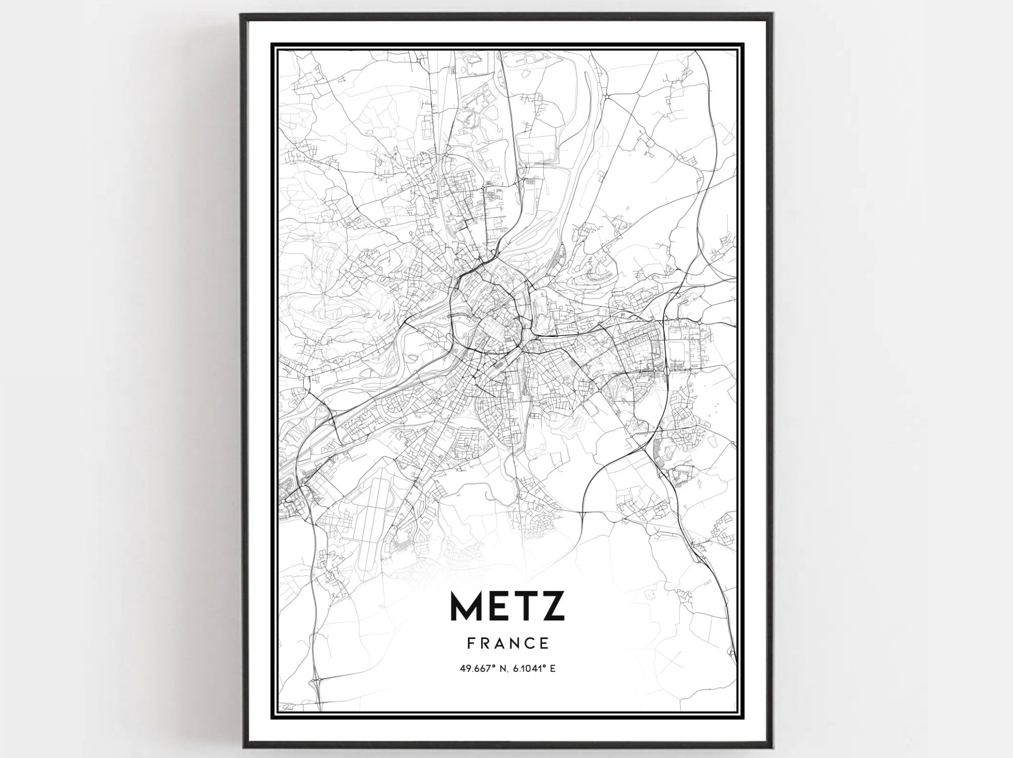 Metz Map Print, Metz Map Poster Wall Art, Metz City Map, Metz Print ...