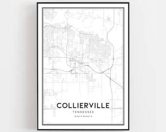 Collierville Map Print, Collierville Map Poster Wall Art, Tn City Map ...