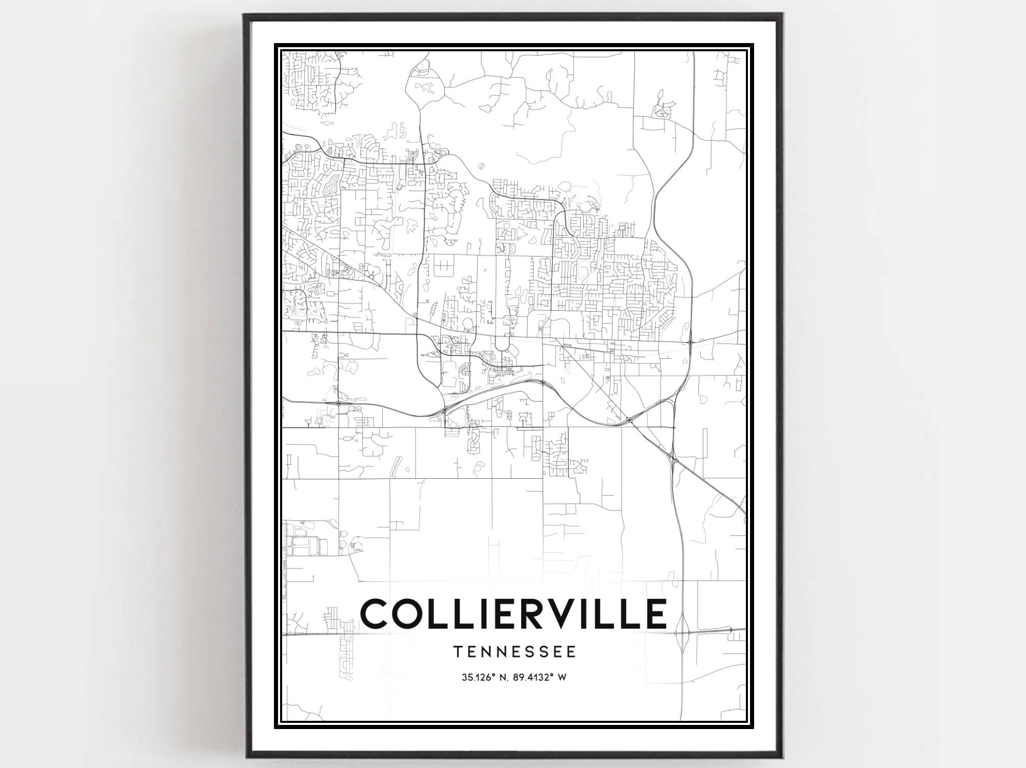 Collierville Map Print, Collierville Map Poster Wall Art, Tn City Map ...