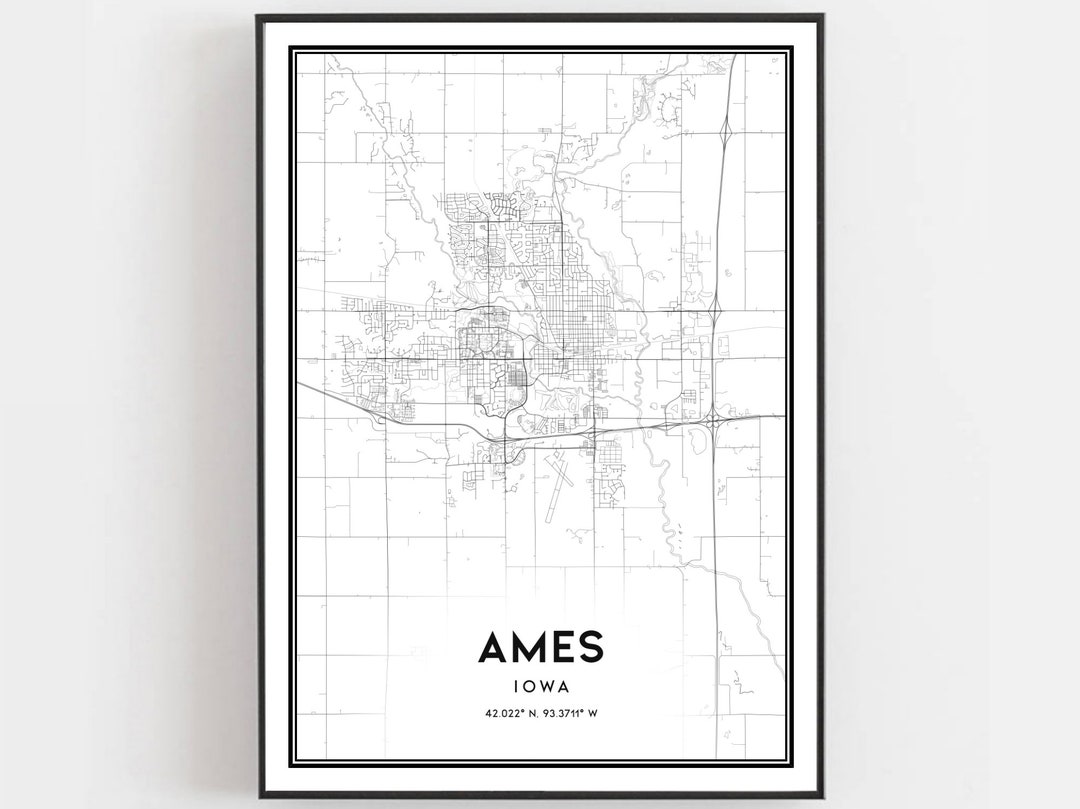 Ames Map Print, Ames Map Poster Wall Art, Ia City Map, Iowa Print ...