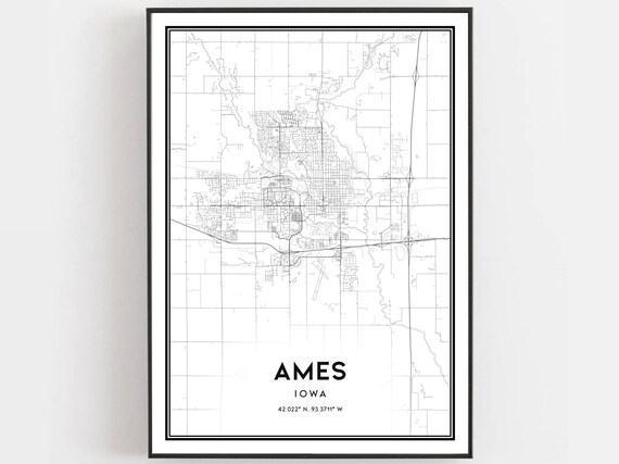 Ames Map Print Ames Map Poster Wall Art Ia City Map Iowa - Etsy