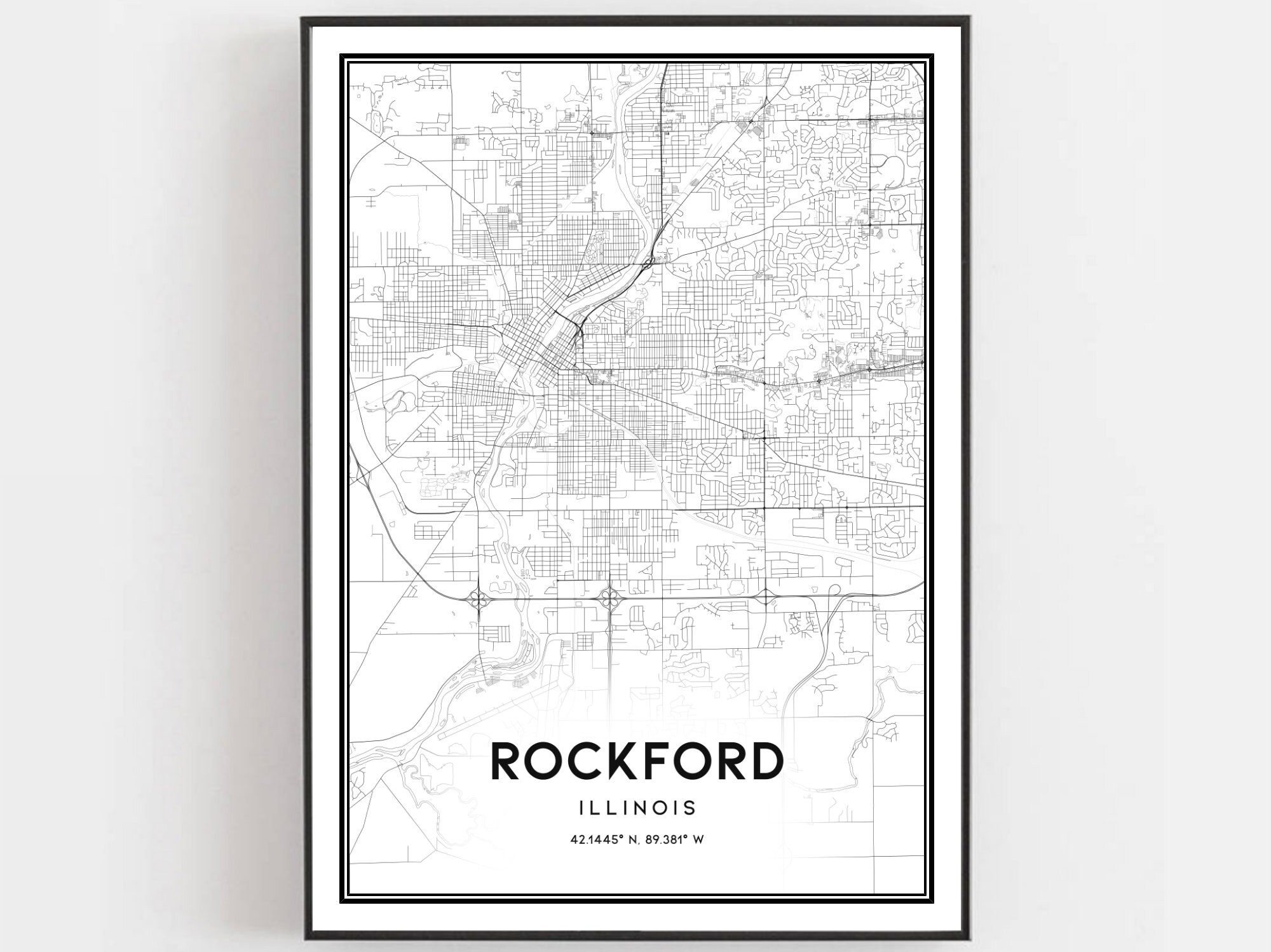 Rockford Map Print, Rockford Map Poster Wall Art, Il City Map, Illinois ...
