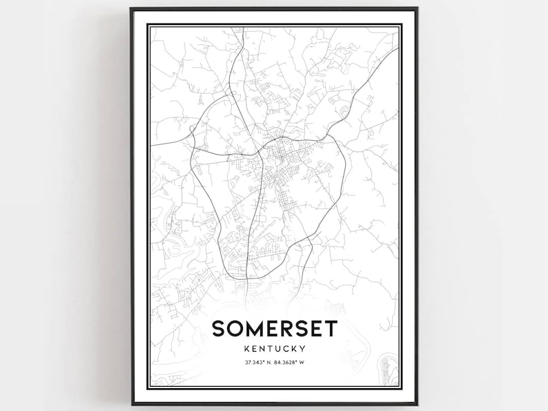 Somerset Map Print, Somerset Map Poster Wall Art, Ky City Map, Kentucky ...