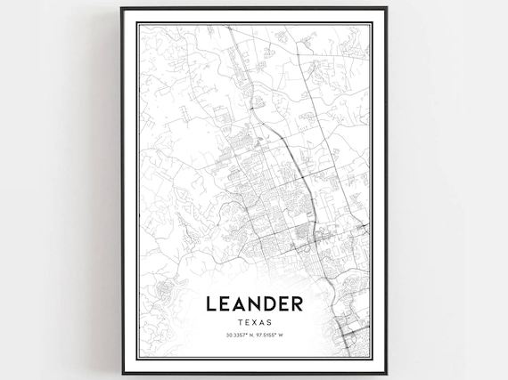 Leander Map Print Leander Map Poster Wall Art Tx City Map | Etsy