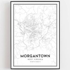 Morgantown Map Print, Morgantown Map Poster Wall Art, Va City Map, West ...