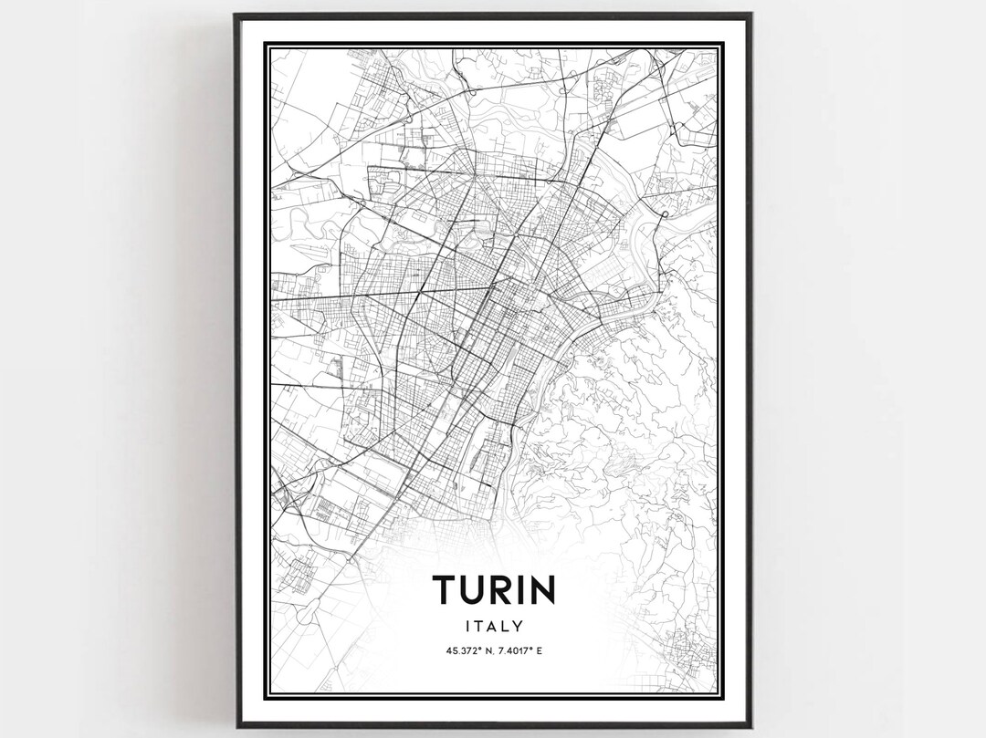 Turín Mapa Print, Turín Mapa Póster Arte Mural, Turín Mapa de la Ciudad ...