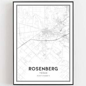 Rosenberg Map Print, Rosenberg Map Poster Wall Art, Tx City Map, Texas ...