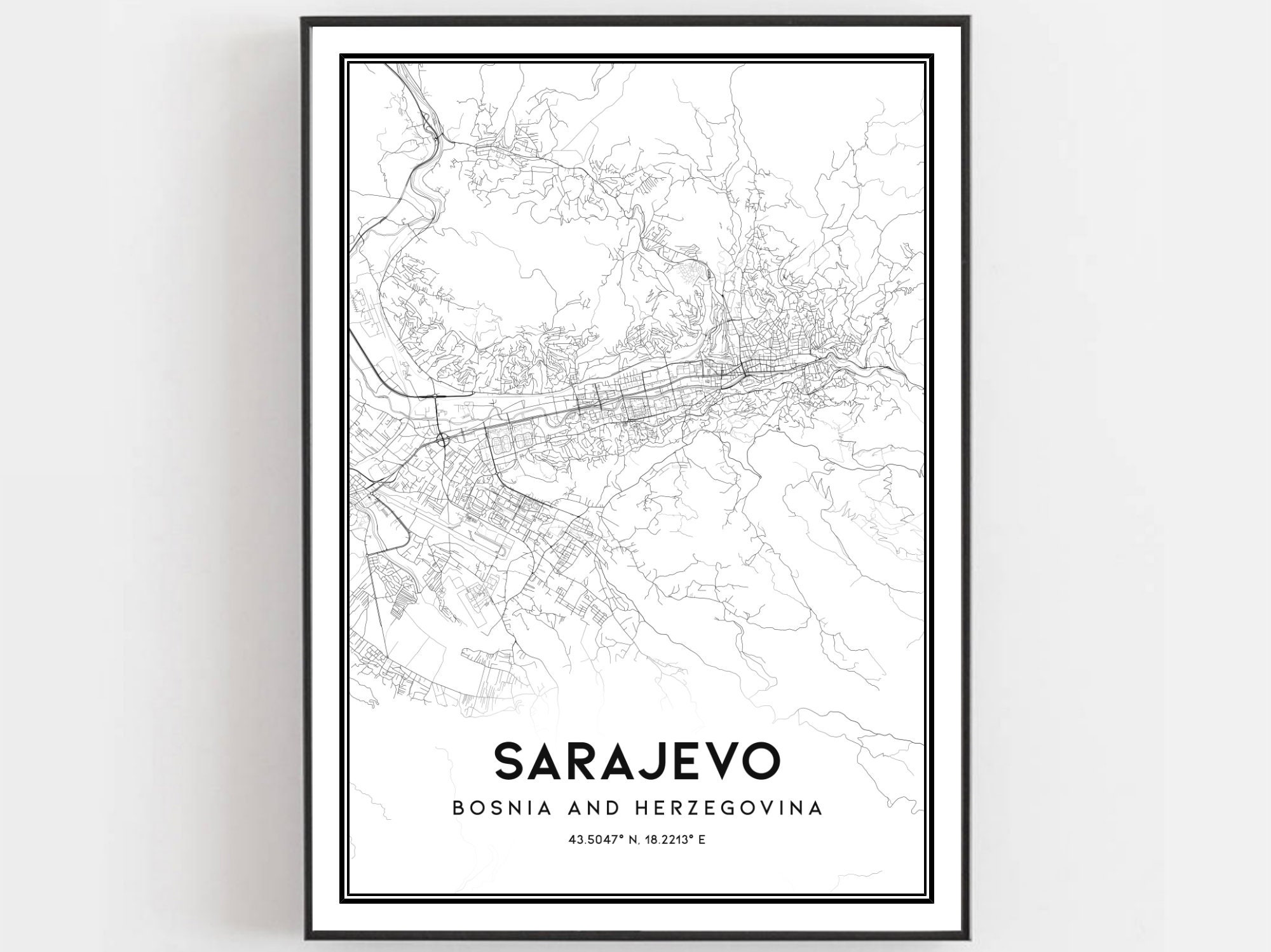 Sarajevo Map Print Sarajevo Map Poster Wall Art Sarajevo - Etsy