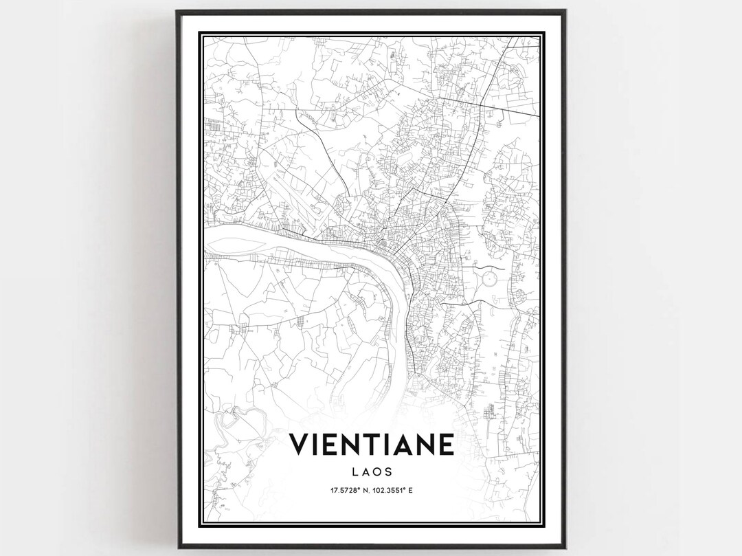 Vientiane Map Print, Vientiane Map Poster Wall Art, Vientiane City Map ...