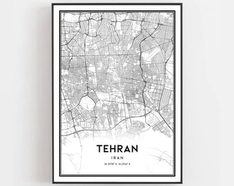 Tehran Map Print, Tehran Map Poster City Wall Art, Tehran Road Map ...