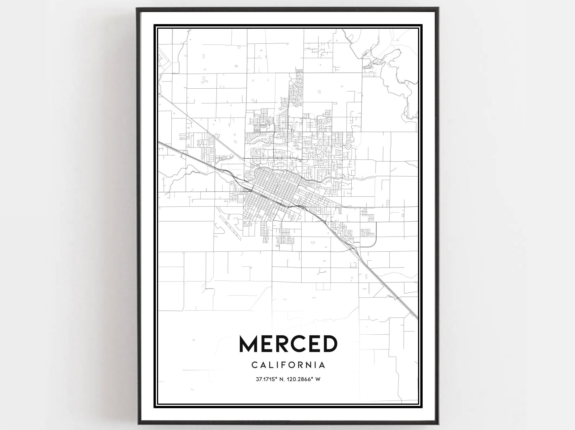 Merced Map Print Merced Map Poster Wall Art Ca City Map | Etsy