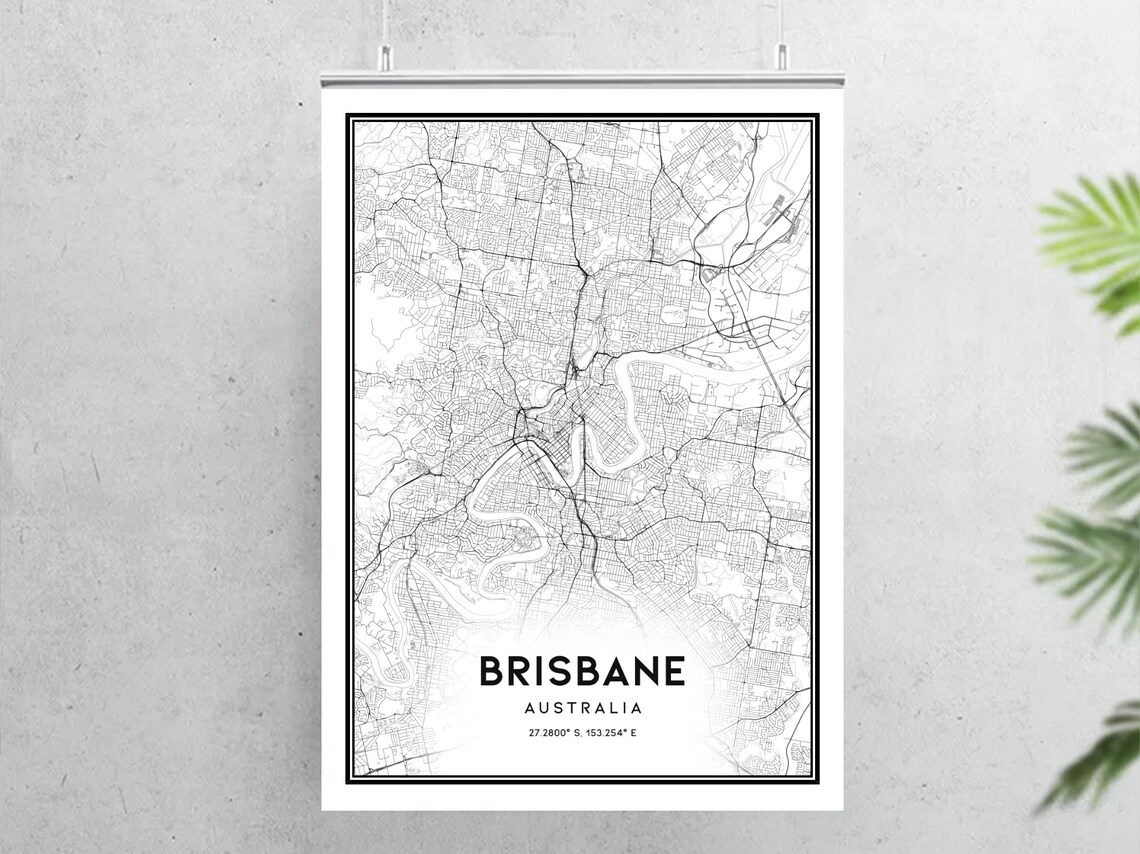 Brisbane Map Print, Brisbane Map Poster Wall Art, Brisbane City Map ...