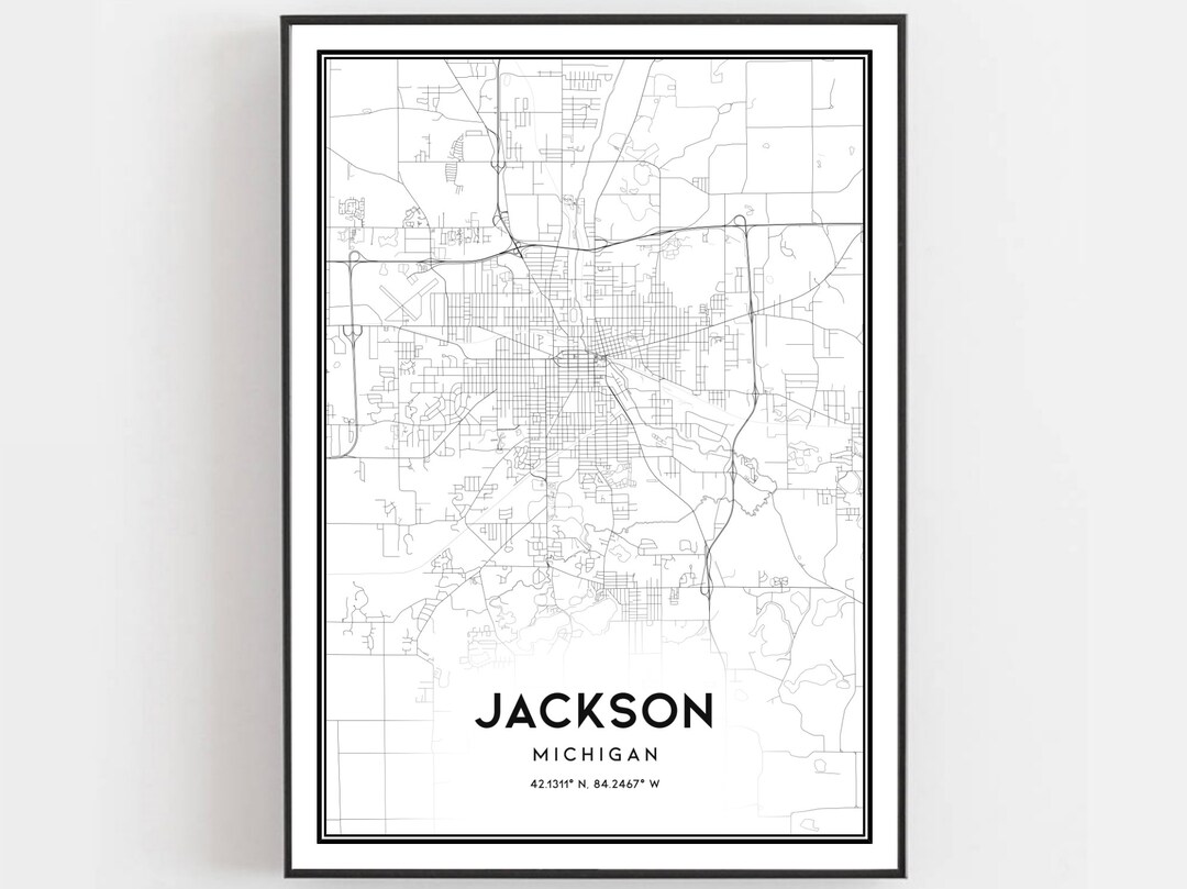 Jackson Map Print, Jackson Map Poster Wall Art, Mi City Map, Michigan ...