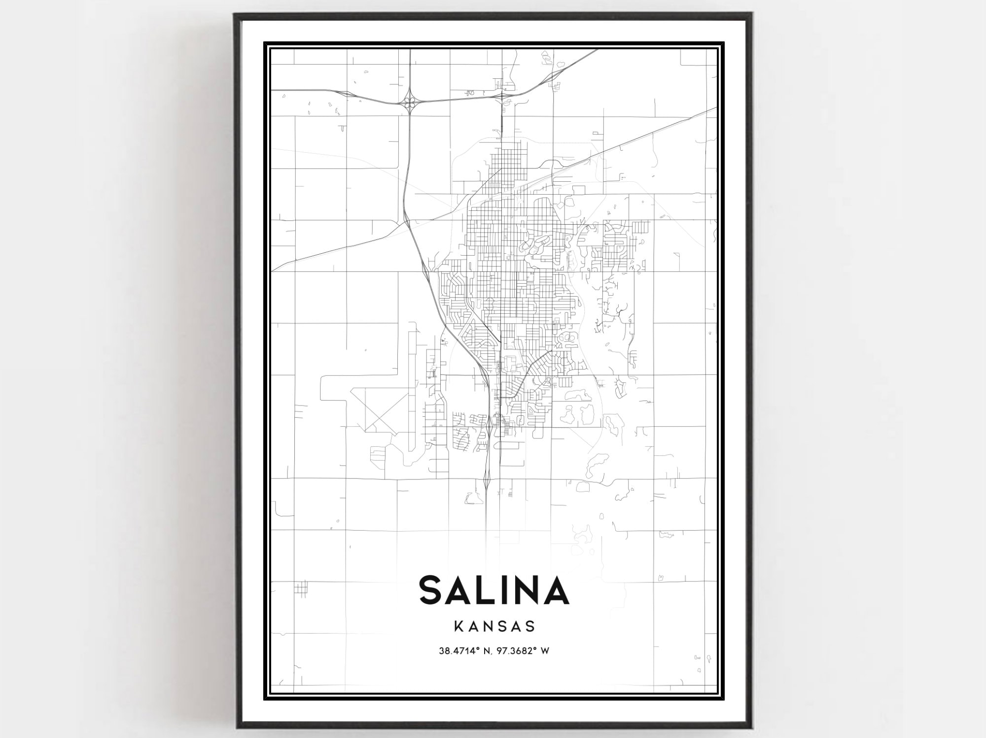 Salina Map Print Salina Map Poster Wall Art Ks City Map | Etsy