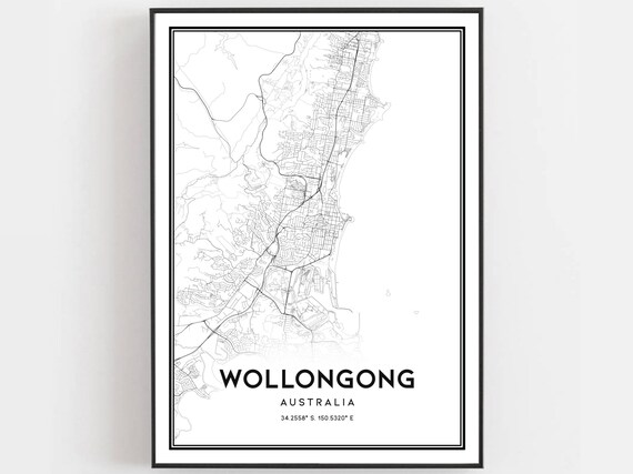 Wollongong Map Print Wollongong Map Poster Wall Art | Etsy