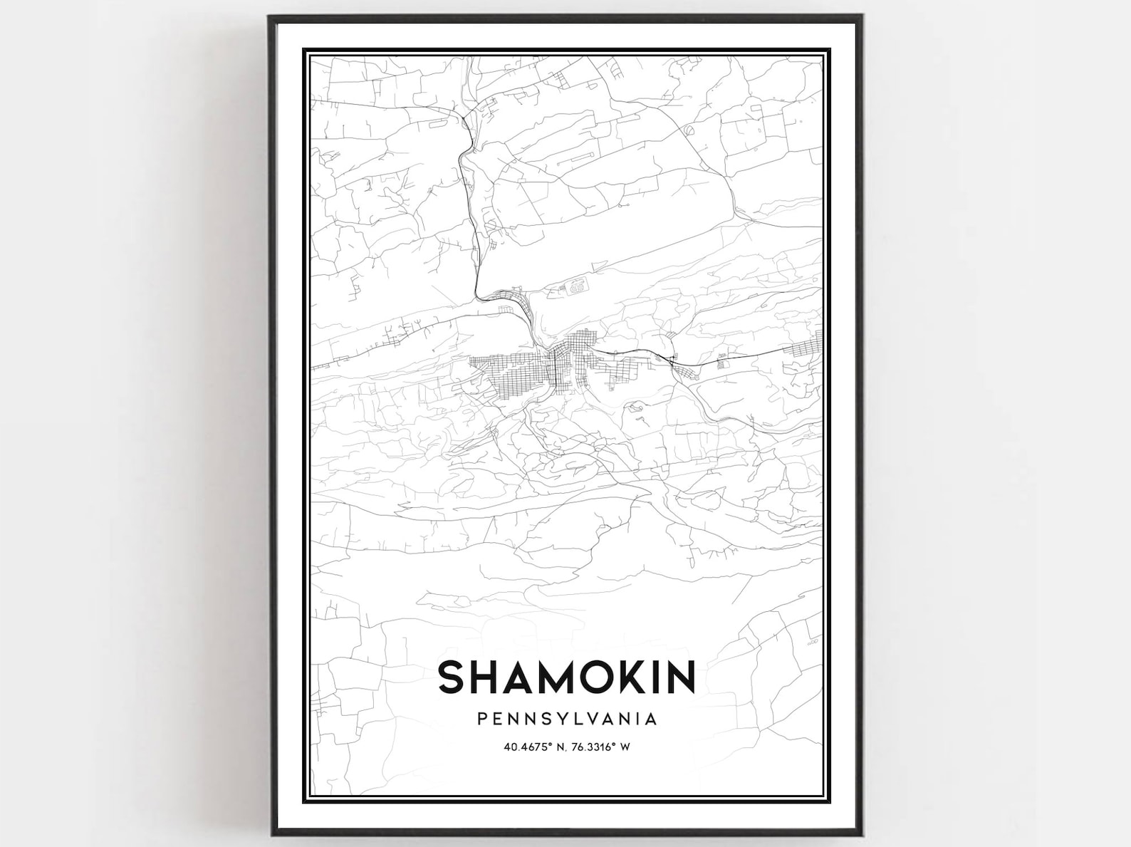 Shamokin Map Print Shamokin Map Poster Wall Art Pa City | Etsy