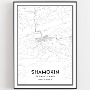 Shamokin Map Print, Shamokin Map Poster Wall Art, Pa City Map ...