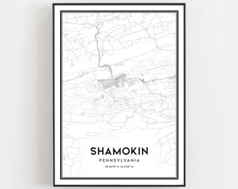 Shamokin Map Print, Shamokin Map Poster Wall Art, Pa City Map ...