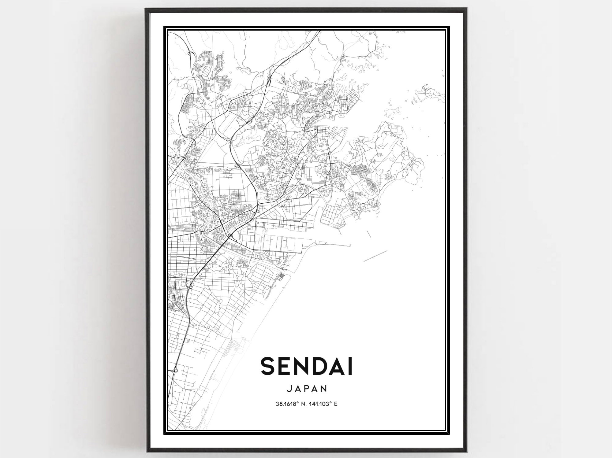Sendai Map Print Sendai Map Poster Wall Art Sendai City | Etsy