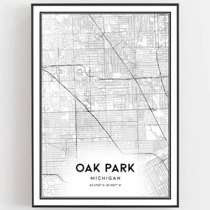 Oak Park Map Print, Oak Park Map Poster Wall Art, Mi City Map, Michigan ...