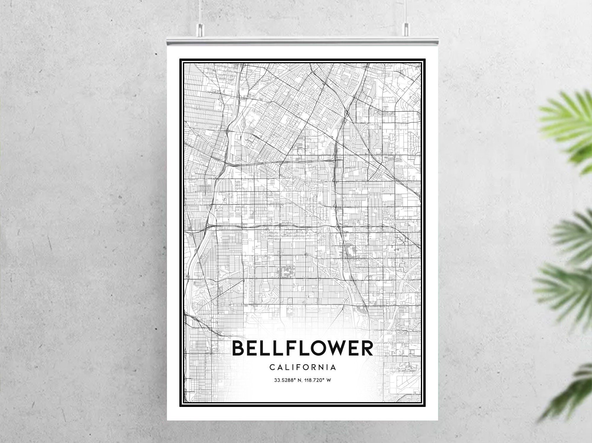 Bellflower Map Print, Bellflower Map Poster Wall Art, Ca City Map ...