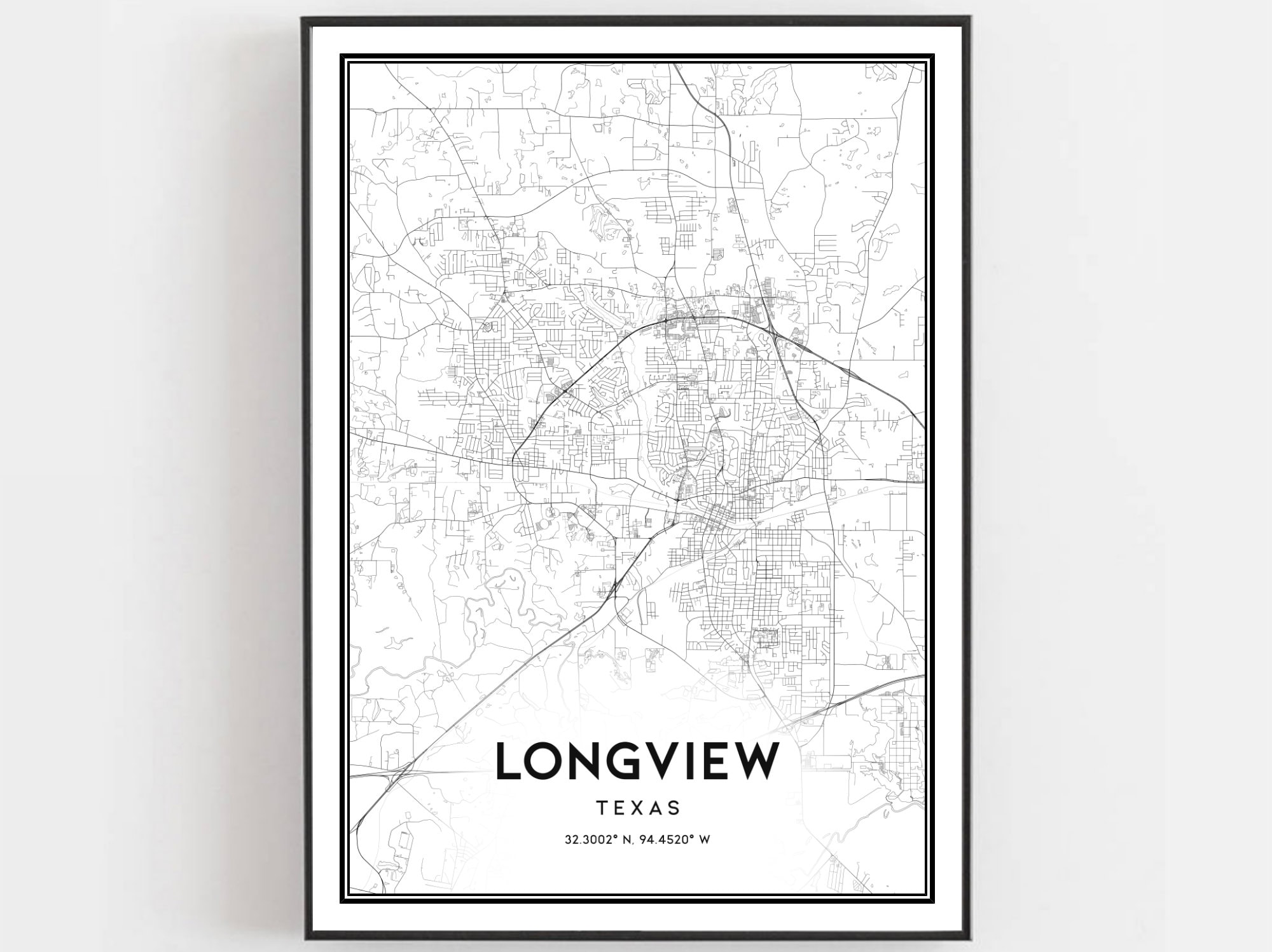 Longview Map Print Longview Map Poster Wall Art Tx City Map | Etsy
