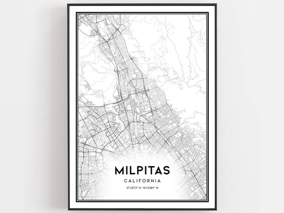 Milpitas Map Print Milpitas Map Poster Wall Art Ca City Map | Etsy