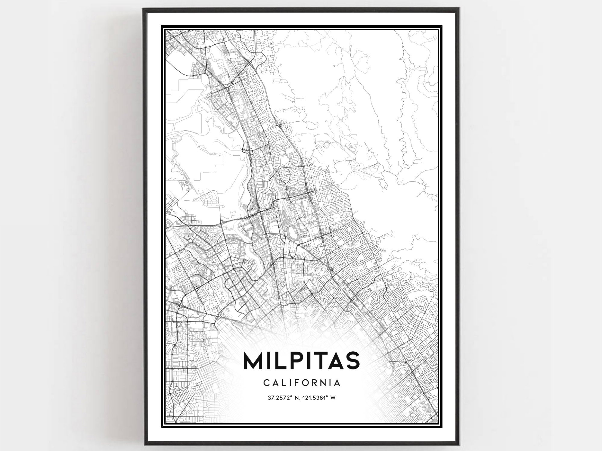 Milpitas Map Print Milpitas Map Poster Wall Art Ca City Map | Etsy