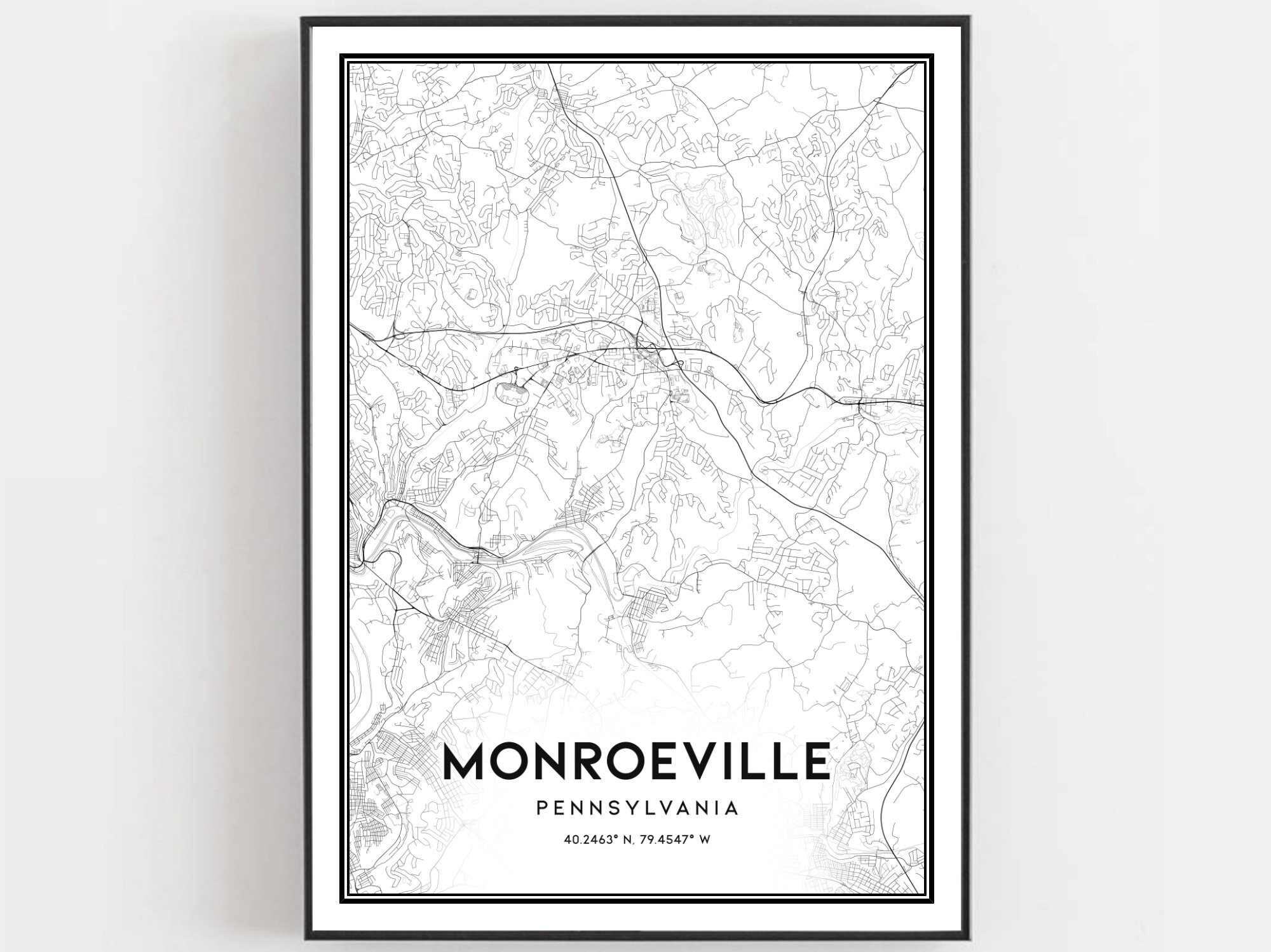 Monroeville Map Print Monroeville Map Poster Wall Art Pa | Etsy