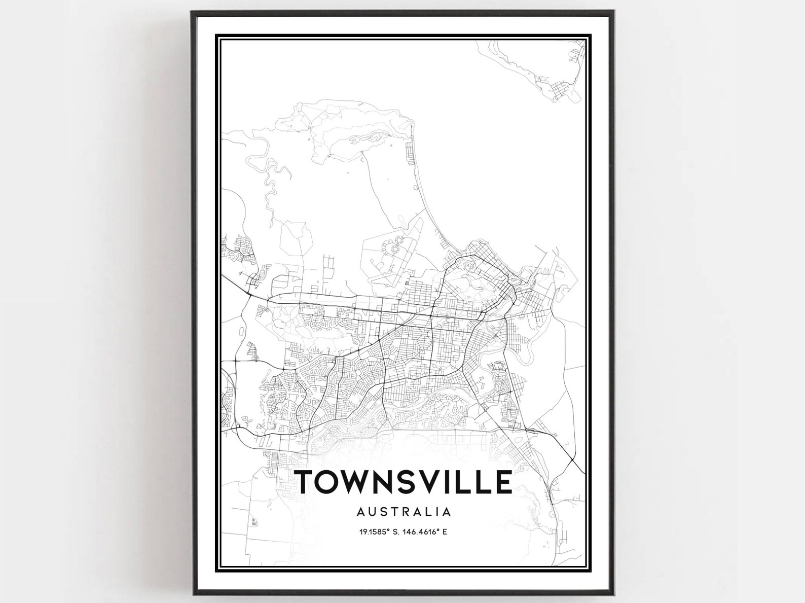Townsville Map Print, Townsville Map Poster Wall Art, Townsville City ...