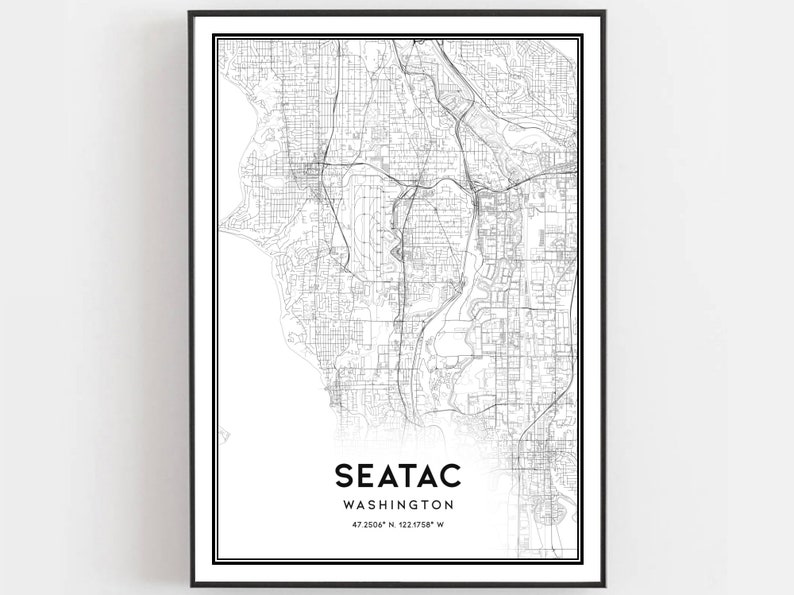 Seatac Map Print, Seatac Map Poster Wall Art, Wa City Map, Washington ...