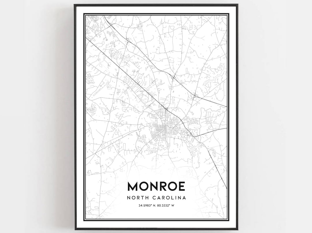 Monroe Map Print, Monroe Map Poster Wall Art, Nc City Map, North ...
