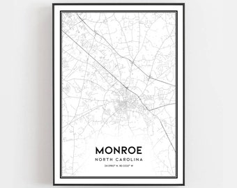 Monroe Map Print, Monroe Map Poster Wall Art, Mi City Map, Michigan ...