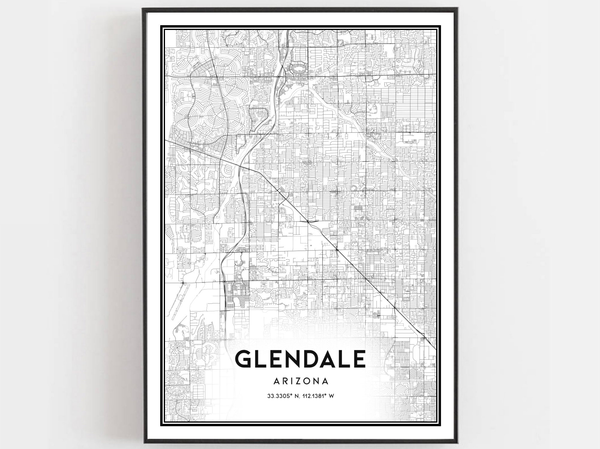 Glendale Map Print, Glendale Map Poster Wall Art, Az City Map, Arizona ...