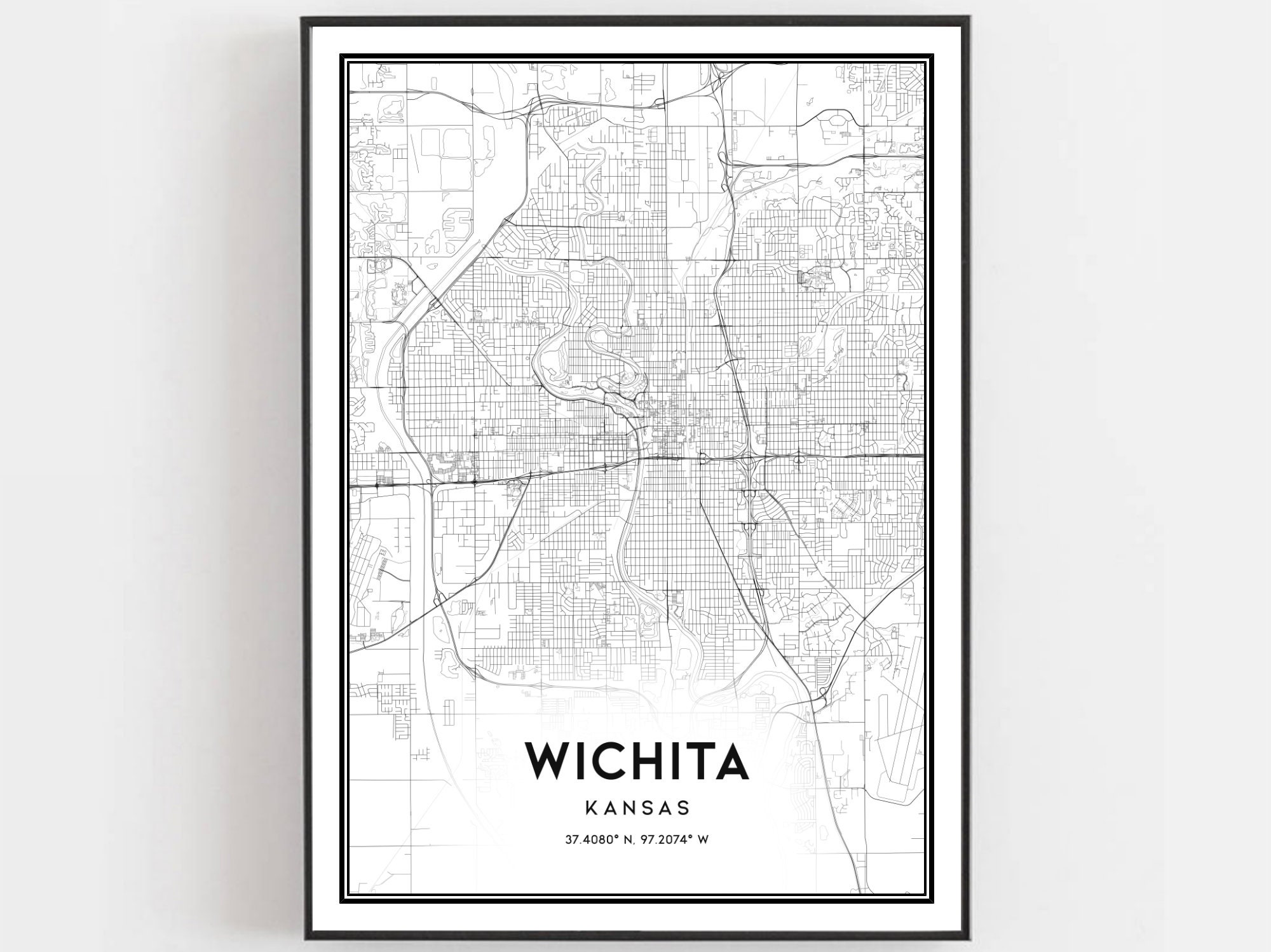 Wichita Map Print, Wichita Map Poster Wall Art, Ks City Map, Kansas ...