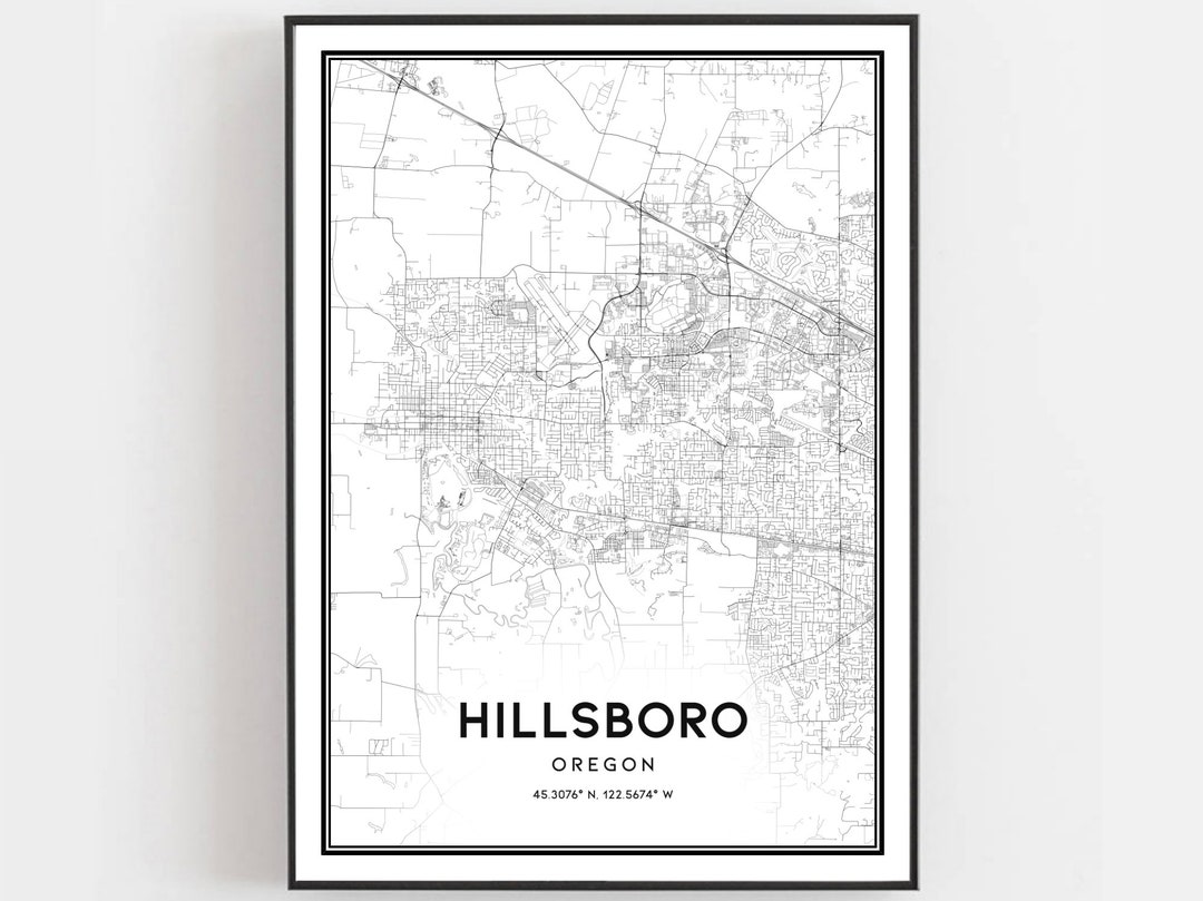 Hillsboro Map Print, Hillsboro Map Poster Wall Art, or City Map, Oregon ...