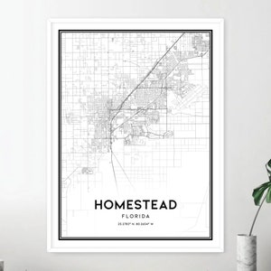 Homestead Map Print, Homestead Map Poster Wall Art, Fl City Map ...