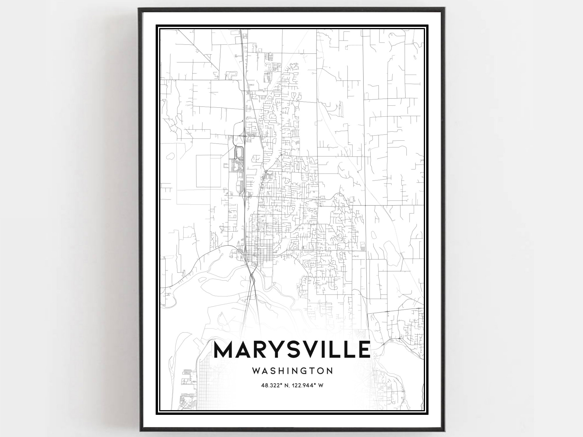 Marysville Map Print, Marysville Map Poster Wall Art, Wa City Map ...