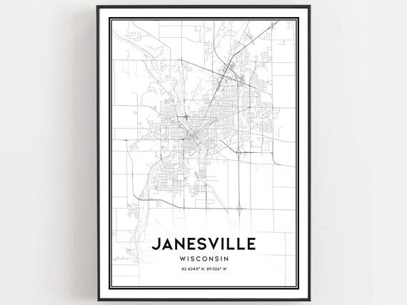 Janesville Map Print Janesville Map Poster Wall Art Wi City | Etsy