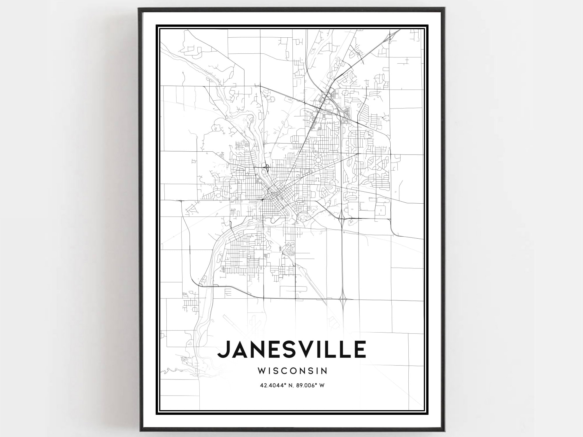 Janesville Map Print, Janesville Map Poster Wall Art, Wi City Map ...