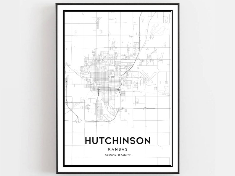Hutchinson Map Print, Hutchinson Map Poster Wall Art, Ks City Map ...