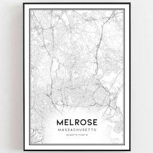 Melrose Map Print, Melrose Map Poster Wall Art, Ma City Map ...