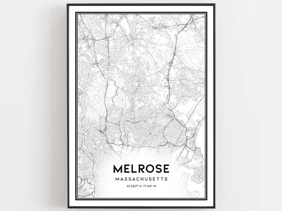 Melrose Map Print Melrose Map Poster Wall Art Ma City Map | Etsy