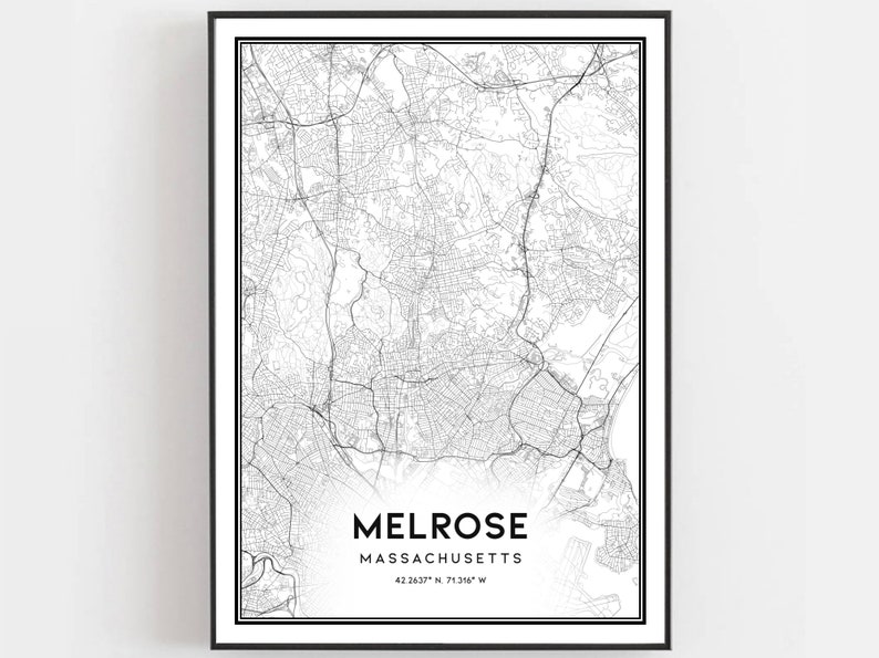 Melrose Map Print Melrose Map Poster Wall Art Ma City Map | Etsy